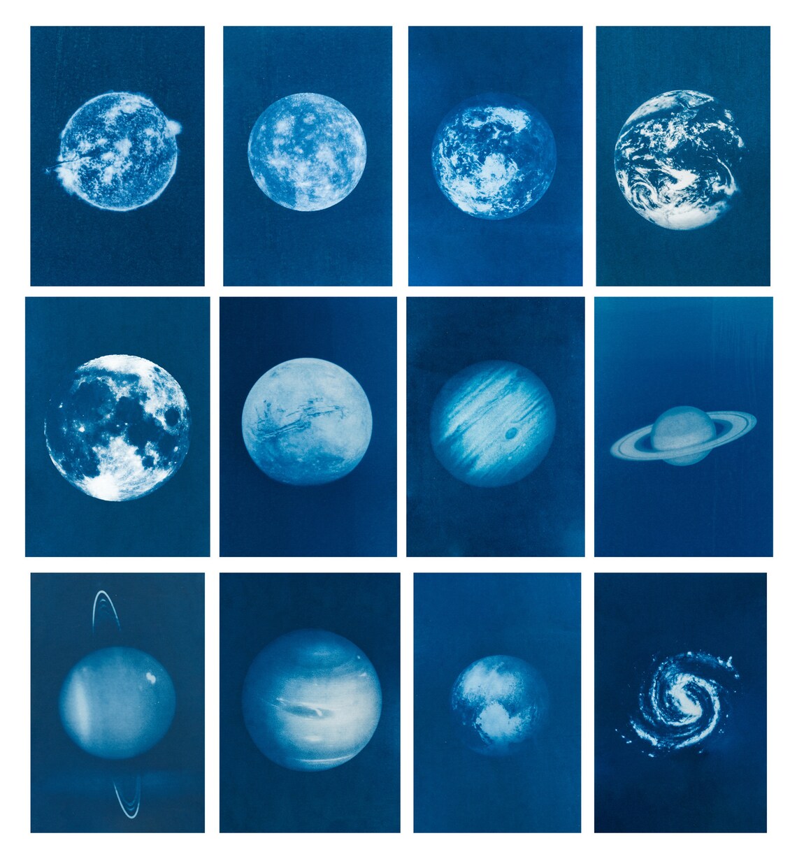 Cyanotypes of the Solar System, Set of 12, 8x10 Handmade Prints - Etsy