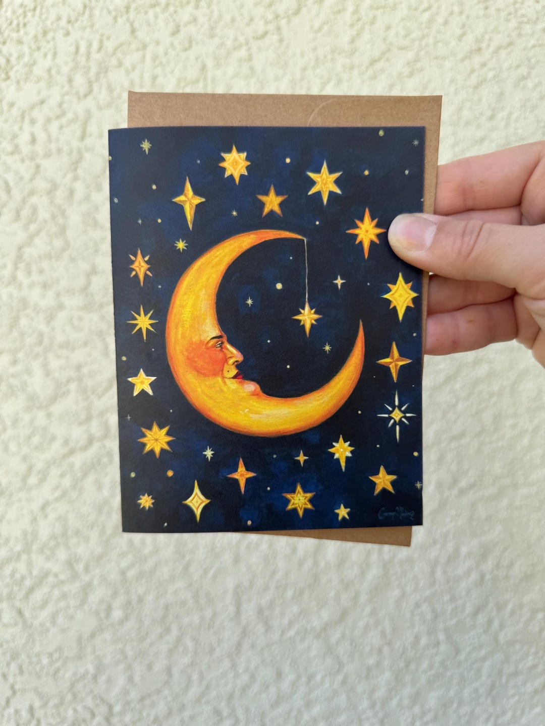 Whimsigoth Celestial Man in the Moon Greeting Card. "stargazer" Folded ...