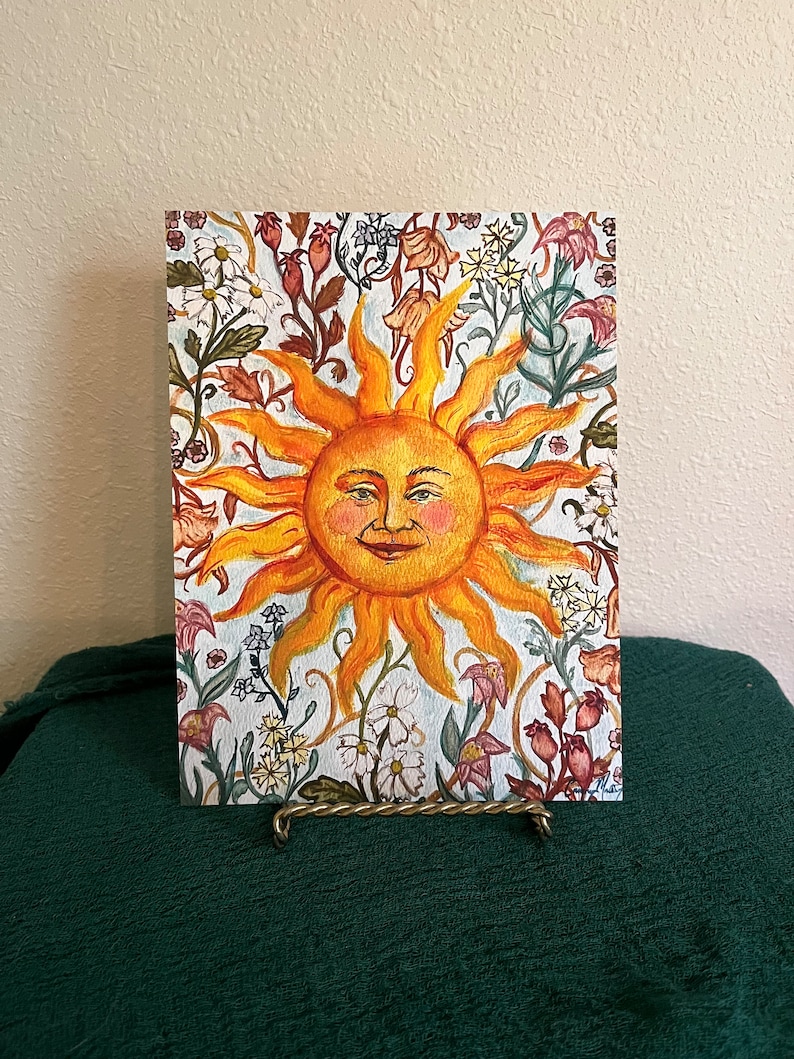 Giclee Print of floral Sun Smiling Sun With Floral Patterned Background ...