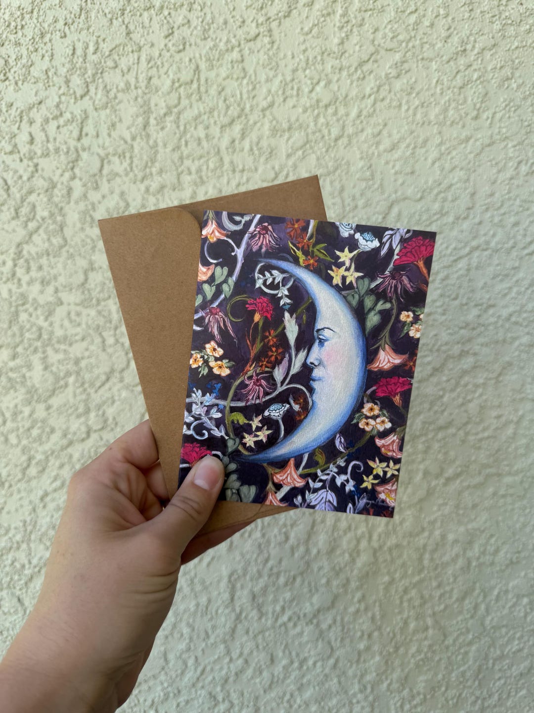 Whimsigoth Floral Celestial Man in the Moon Greeting Card. "floral Moon ...