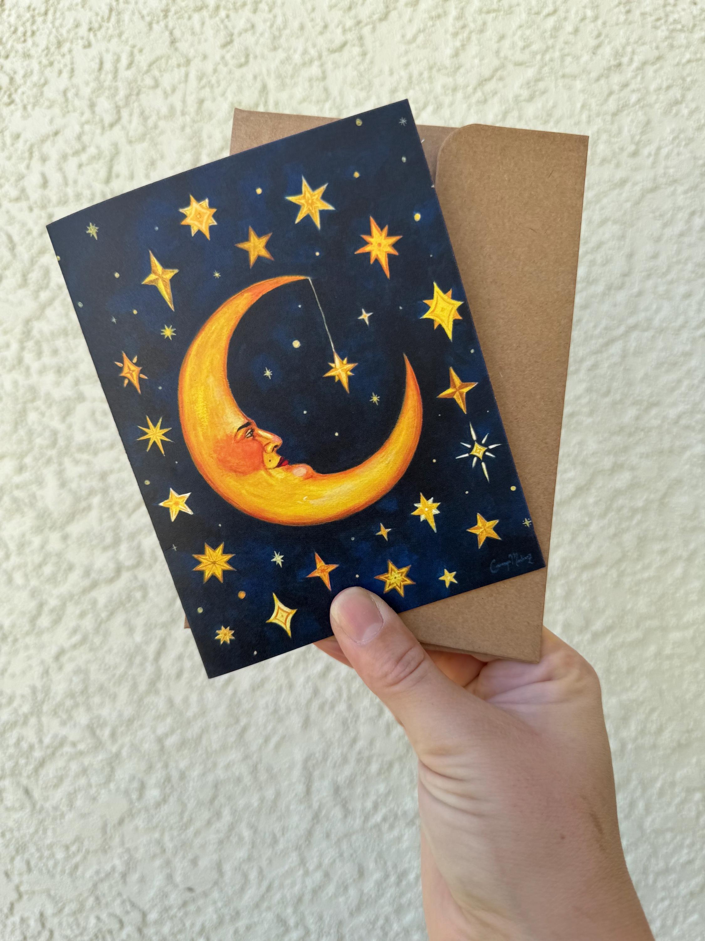 Whimsigoth Celestial Man in the Moon Greeting Card. "stargazer" Folded ...
