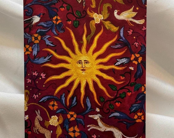 Medieval Inspired Floral Smiling Sun Folded Greeting Card. Blank ...