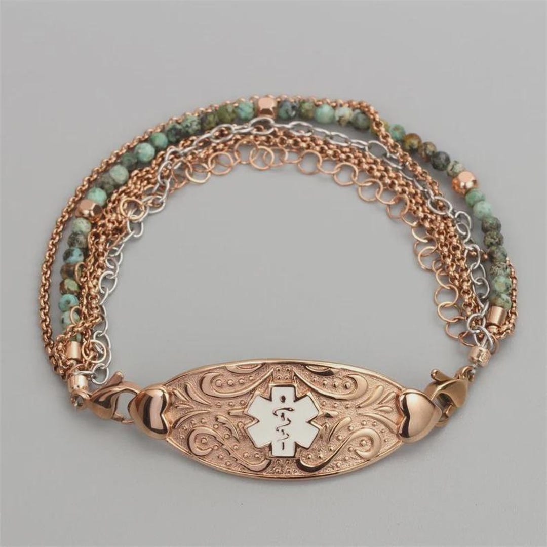 Custom Beaded Medical Alert Bracelet for Women, Free Engraving ...