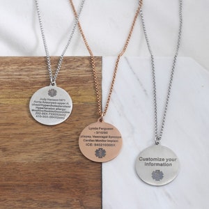 Customize Medical Alert Necklace for Women With Free Engraving ...