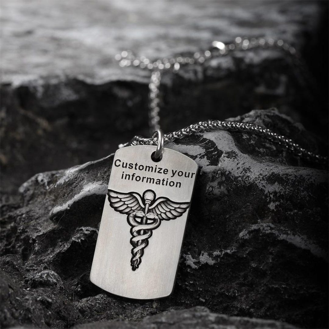 Personalized Sterling Silver Medical ID Dog Tag Necklace ...
