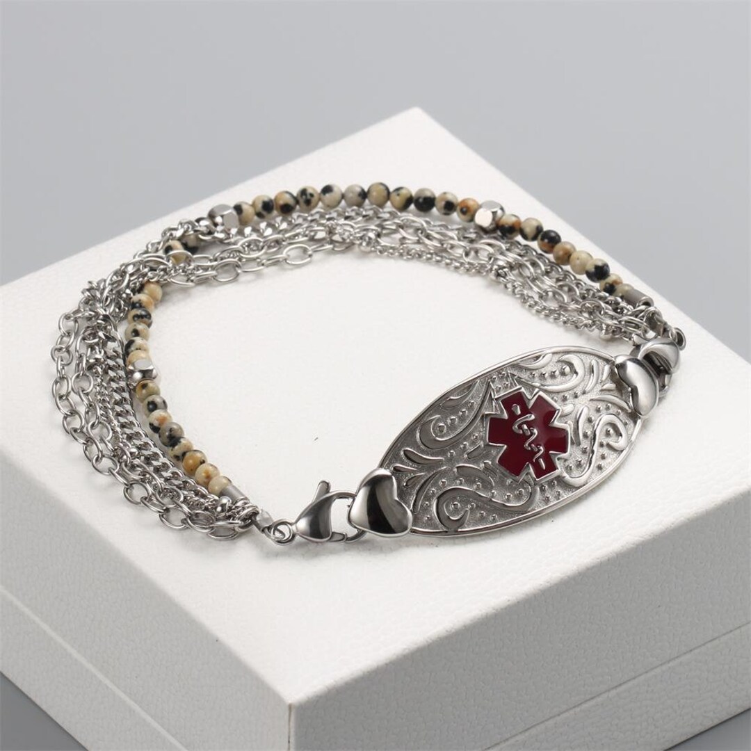 Custom Beaded Medical Alert Bracelets Women With Free Engraving ...