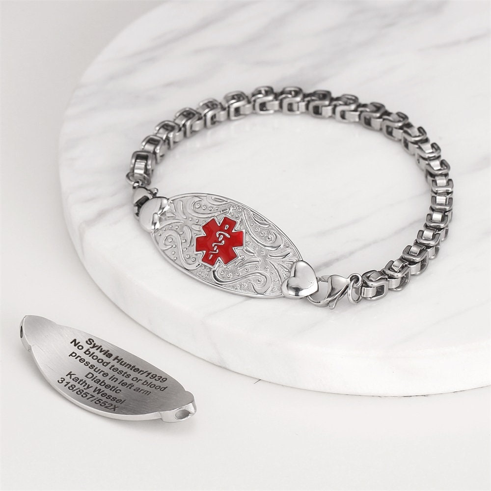 Custom Medical Alert ID Chain Bracelet With Free Engraving for - Etsy