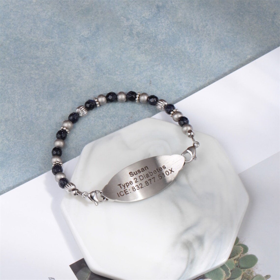 Custom Beaded Medical Alert Bracelet for Women With Free Engraving ...
