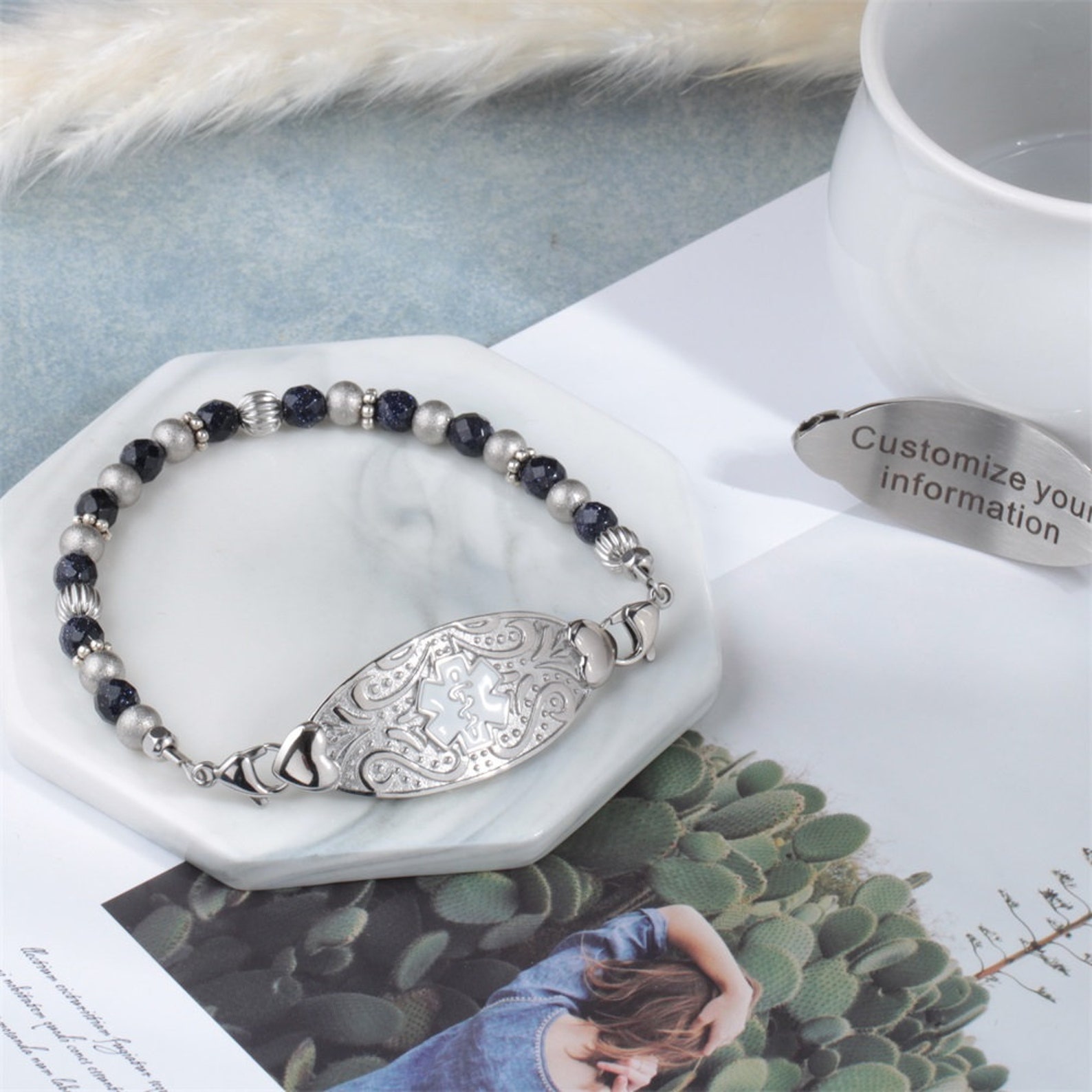 Custom Beaded Medical Alert Bracelet for Women With Free Engraving ...