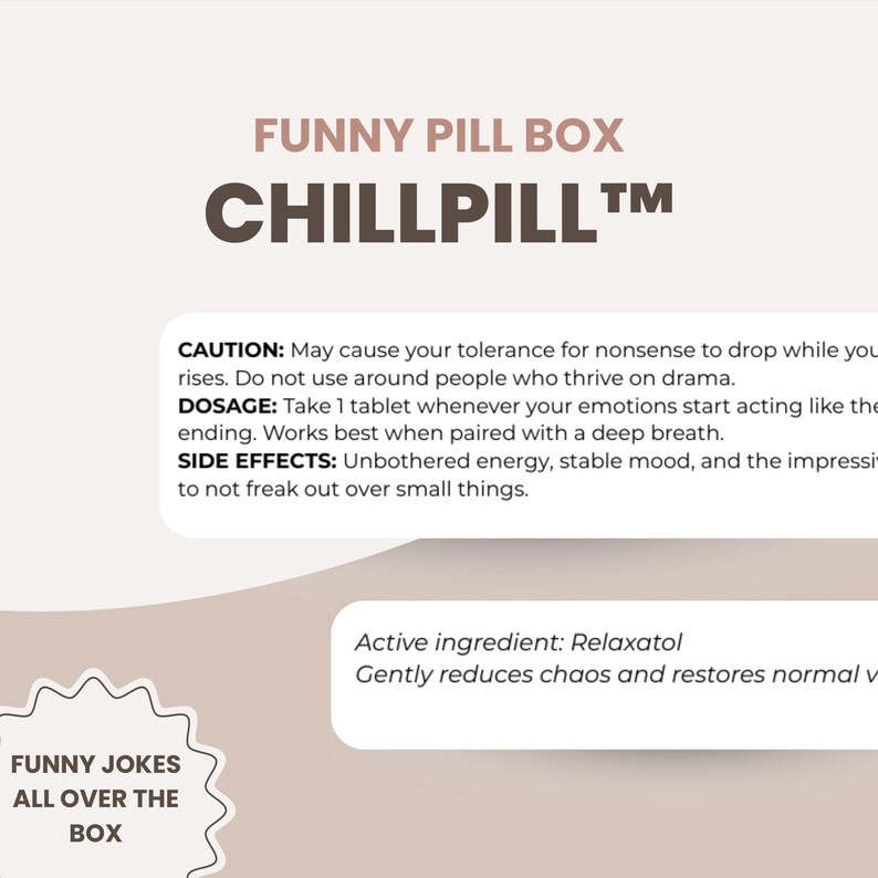 Funny Pill Box Template – CHILLPILL™ – Printable Gag Gift, Joke ...