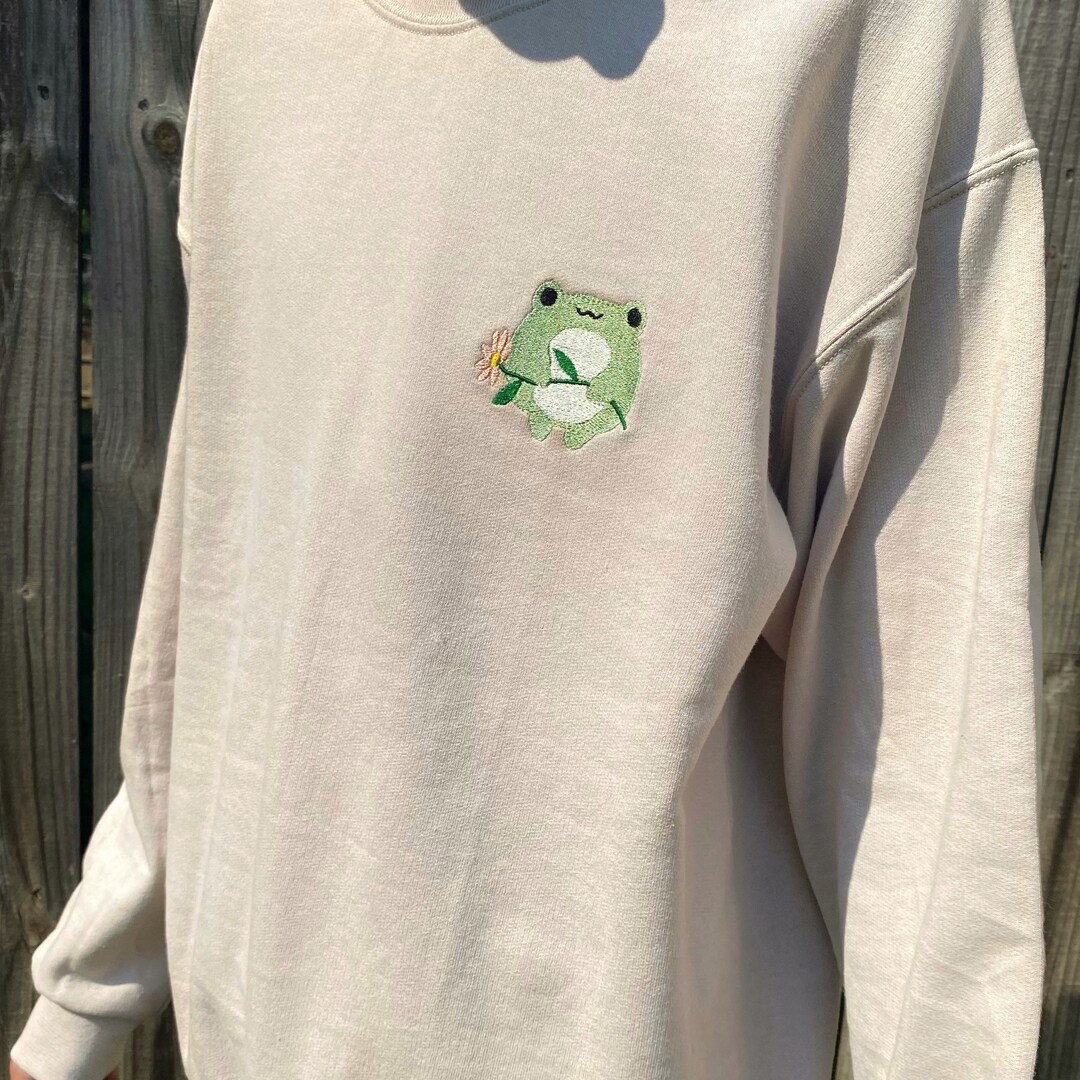 Cute Frog Sweatshirt Frog Embroidered Sweatshirt Etsy