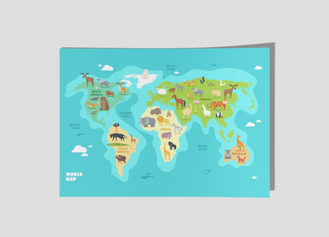 Downloadable Kids Map of the World Poster Teaching Tool - Etsy