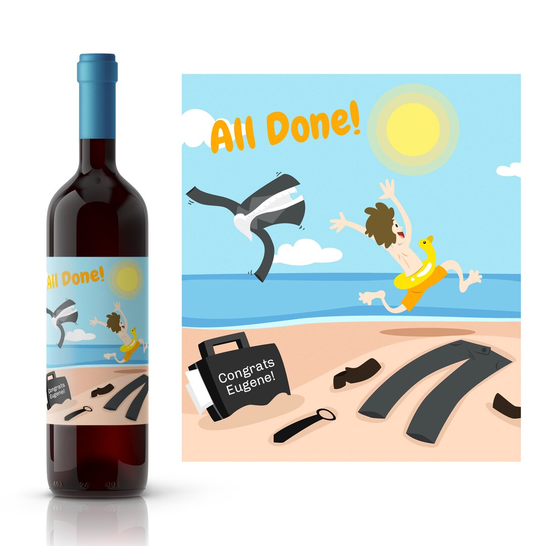 All Done Congratulations Retirement Wine Label | Retirement Gift Idea ...
