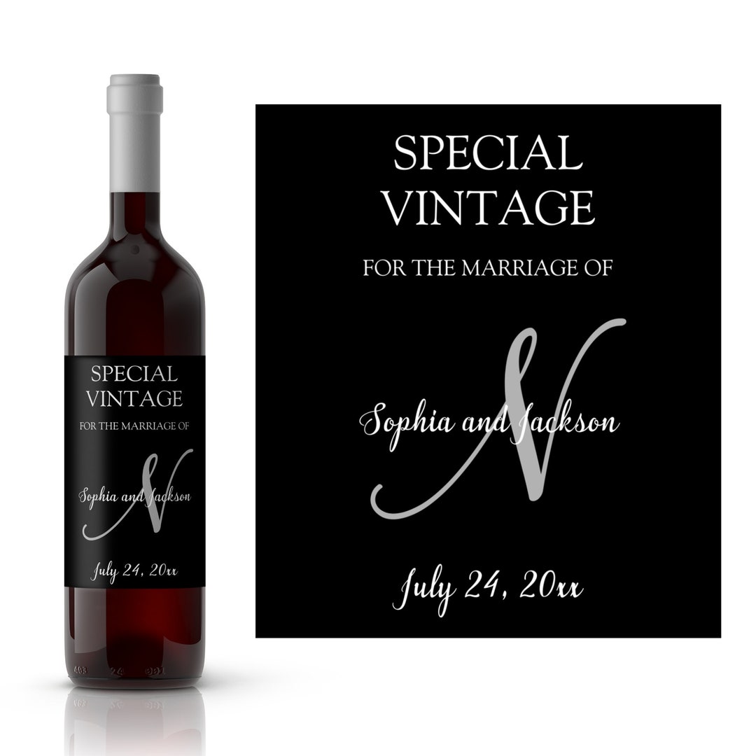 Elegant Monogram Wedding Wine Label | Wedding Reception Wine Label ...