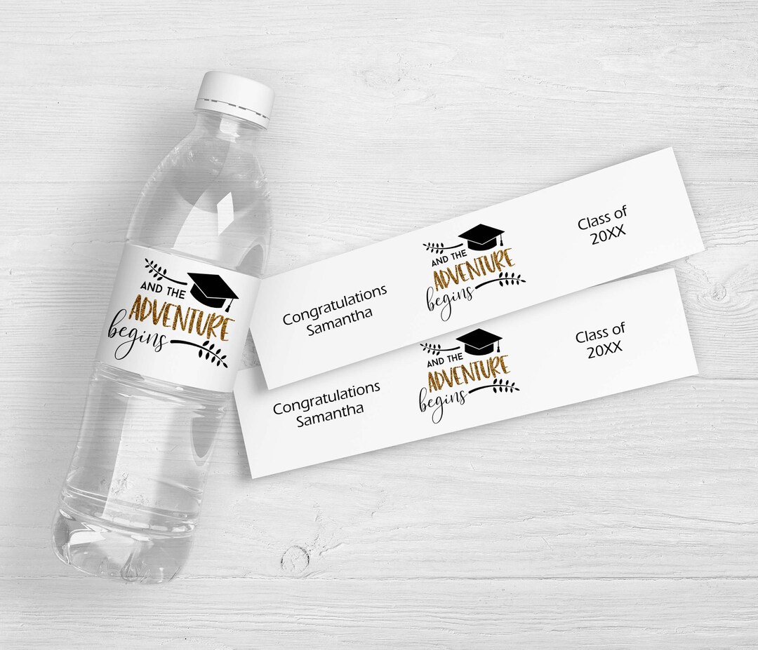 The Adventure Begins Graduation Water Bottle Labels | Graduation Party ...