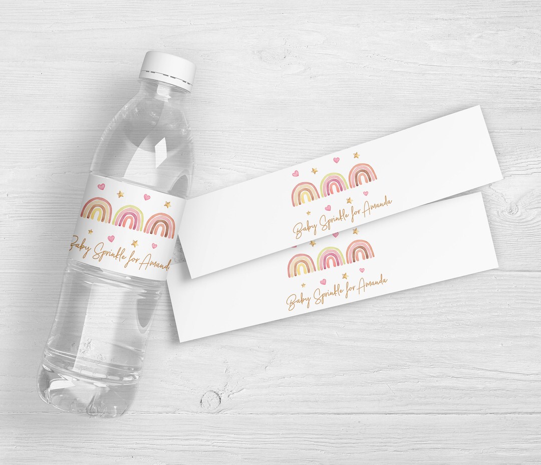 Watercolor Whimsical Rainbows Water Bottle Labels | Baby Shower Party ...
