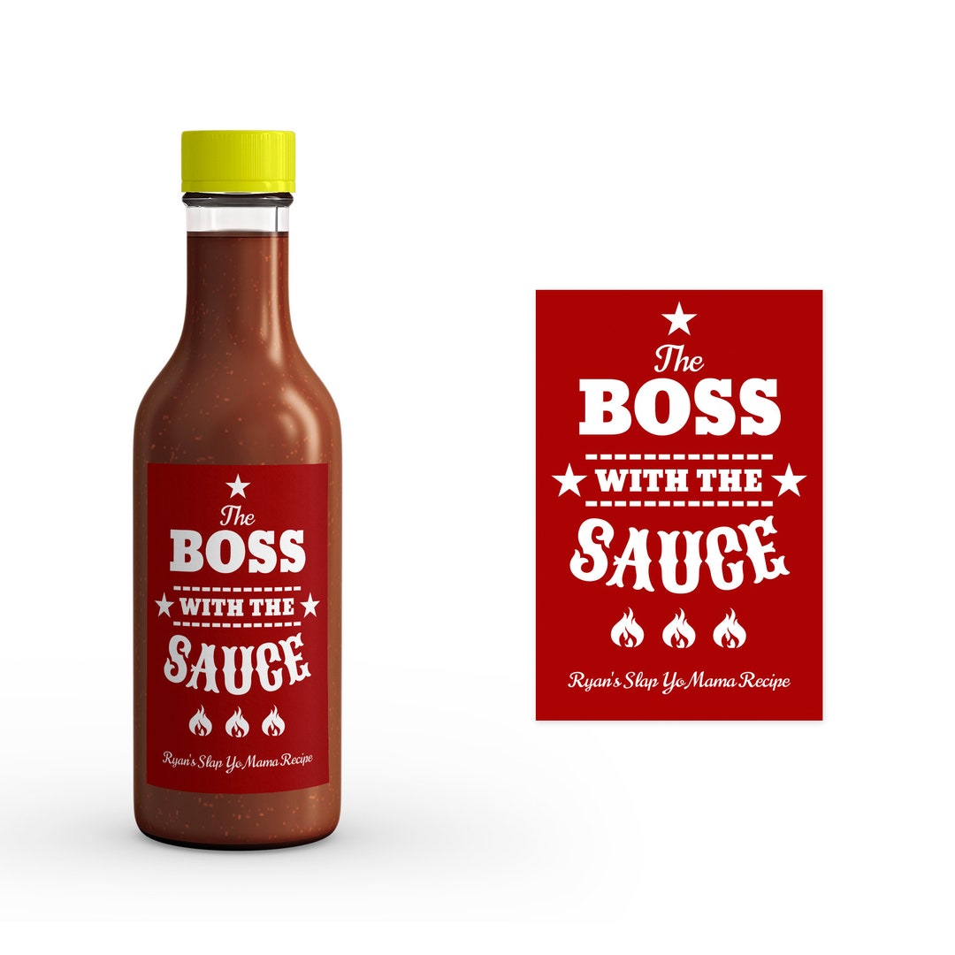 Boss With the Hot Sauce Bottle Label | BBQ Boss Sauce Labels | Gift for ...