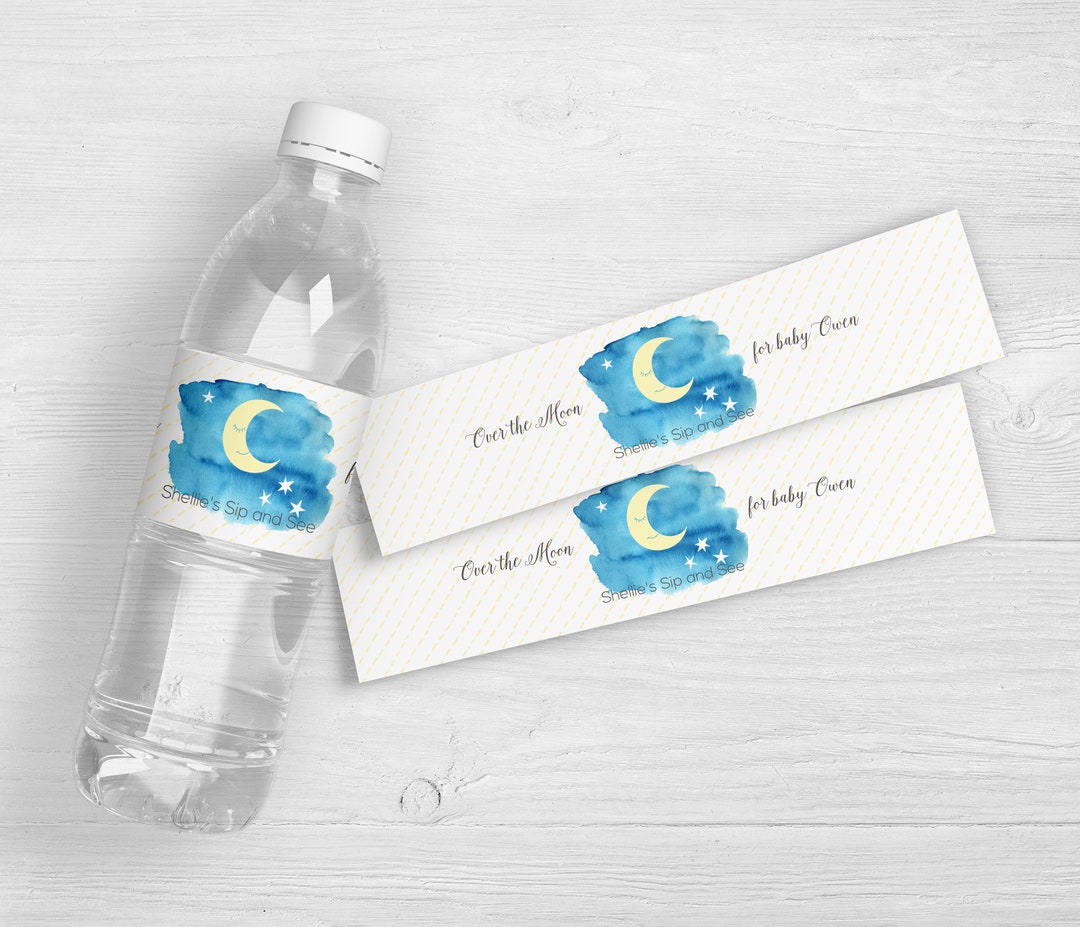 Over the Moon Water Bottle Labels | Baby Shower Party Favors | Drive by ...