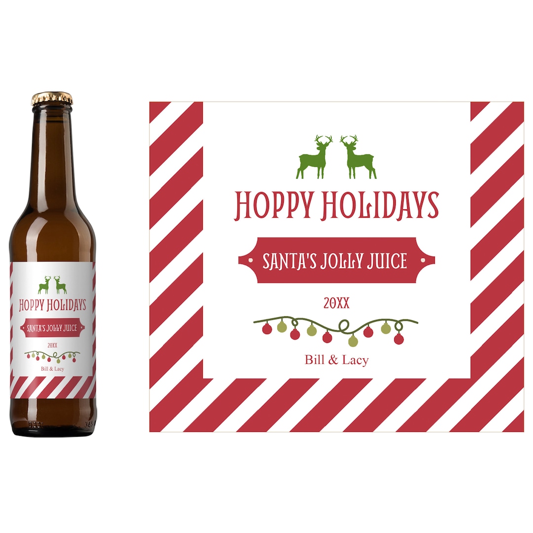 Striped Hoppy Holidays Beer Label | Holiday Open House Beer Label ...