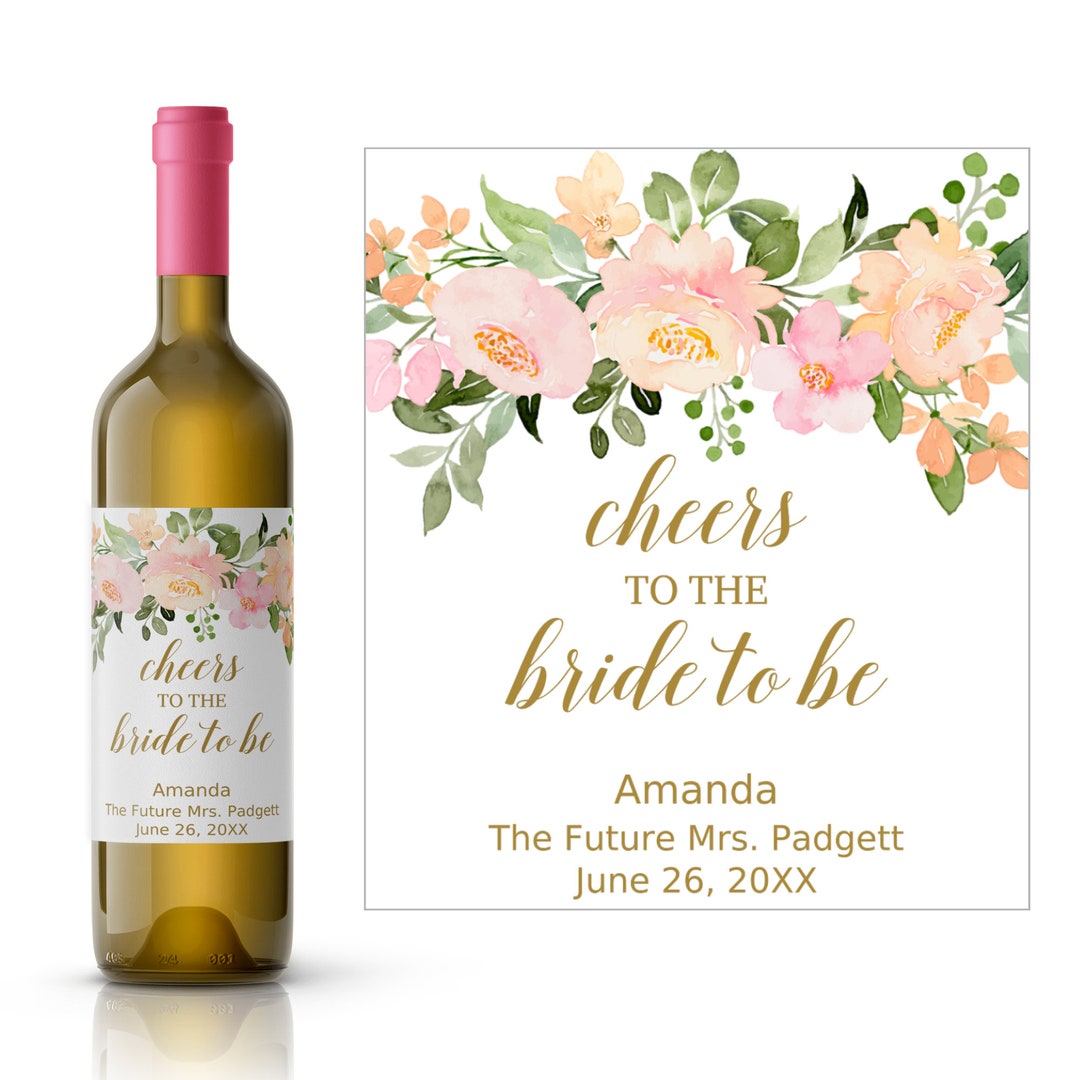 Blush Pink Floral Bride Wine Label | Personalized Floral Wine Labels ...