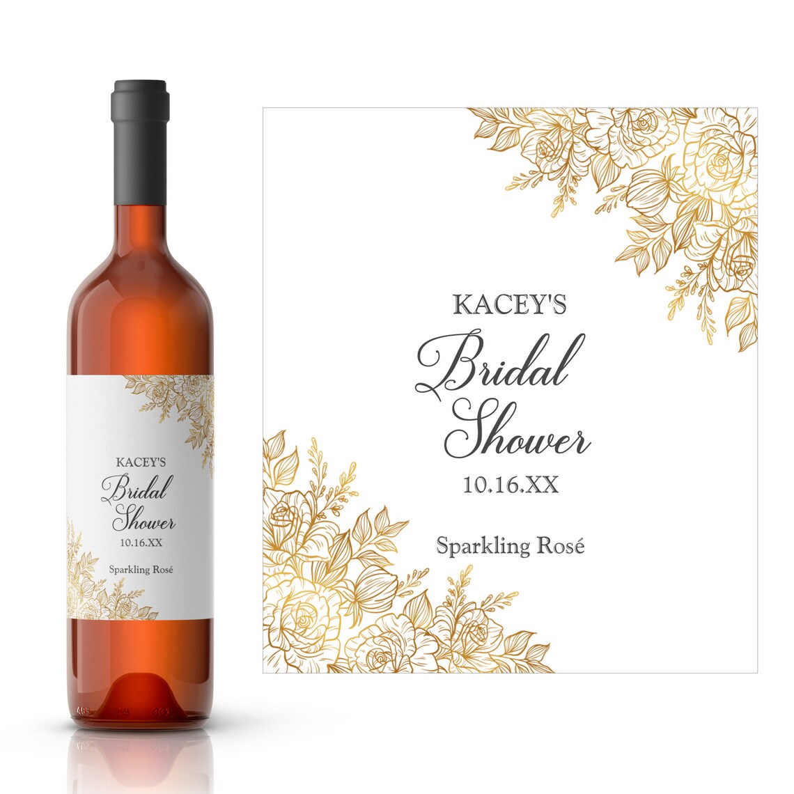 Gilded Bouquet Bridal Shower Wine Label Custom Bridal Shower | Etsy