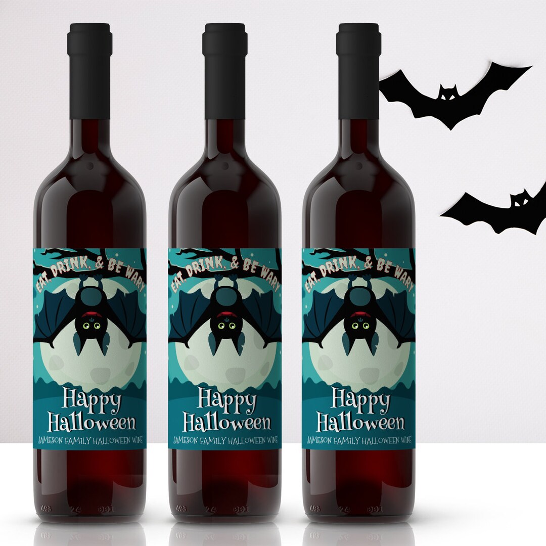 Halloween Bat Halloween Wine Label | Vampire Bat Scary Halloween Wine ...