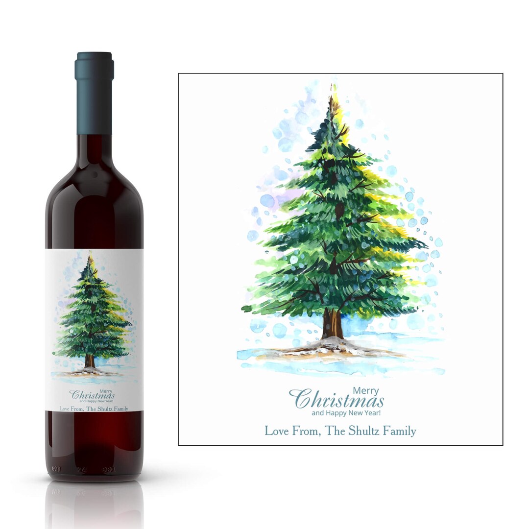 Hand Drawn Natural Christmas Tree Wine Label | Personalized Christmas ...