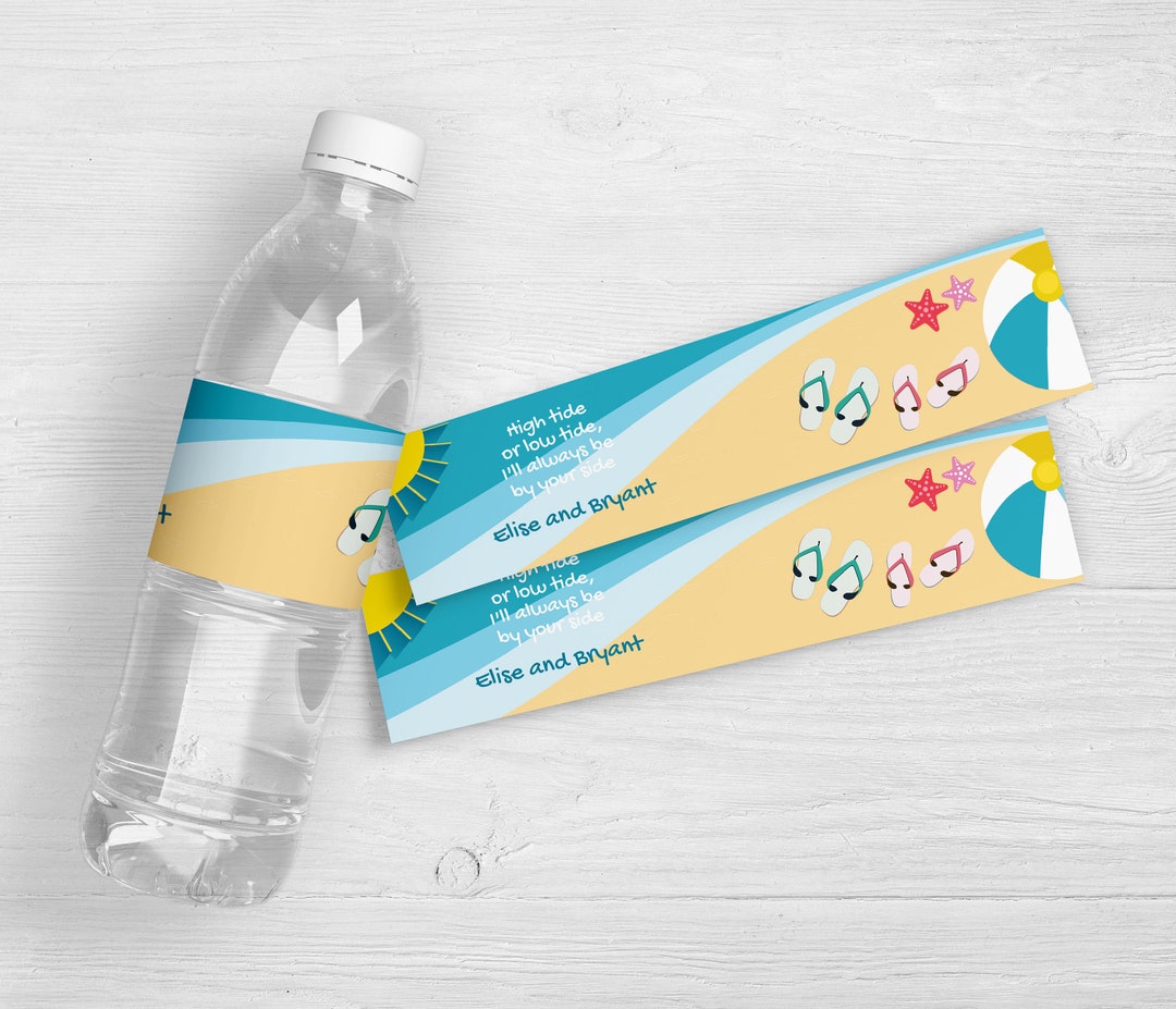 Tides Custom Wedding Water Bottle Labels Flip Flops on Beach - Etsy