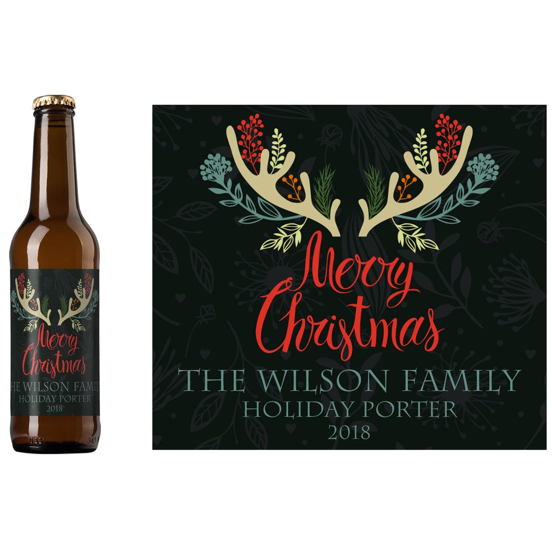 Christmas Antlers Holiday Beer Label | Custom Beer Label | Christmas ...