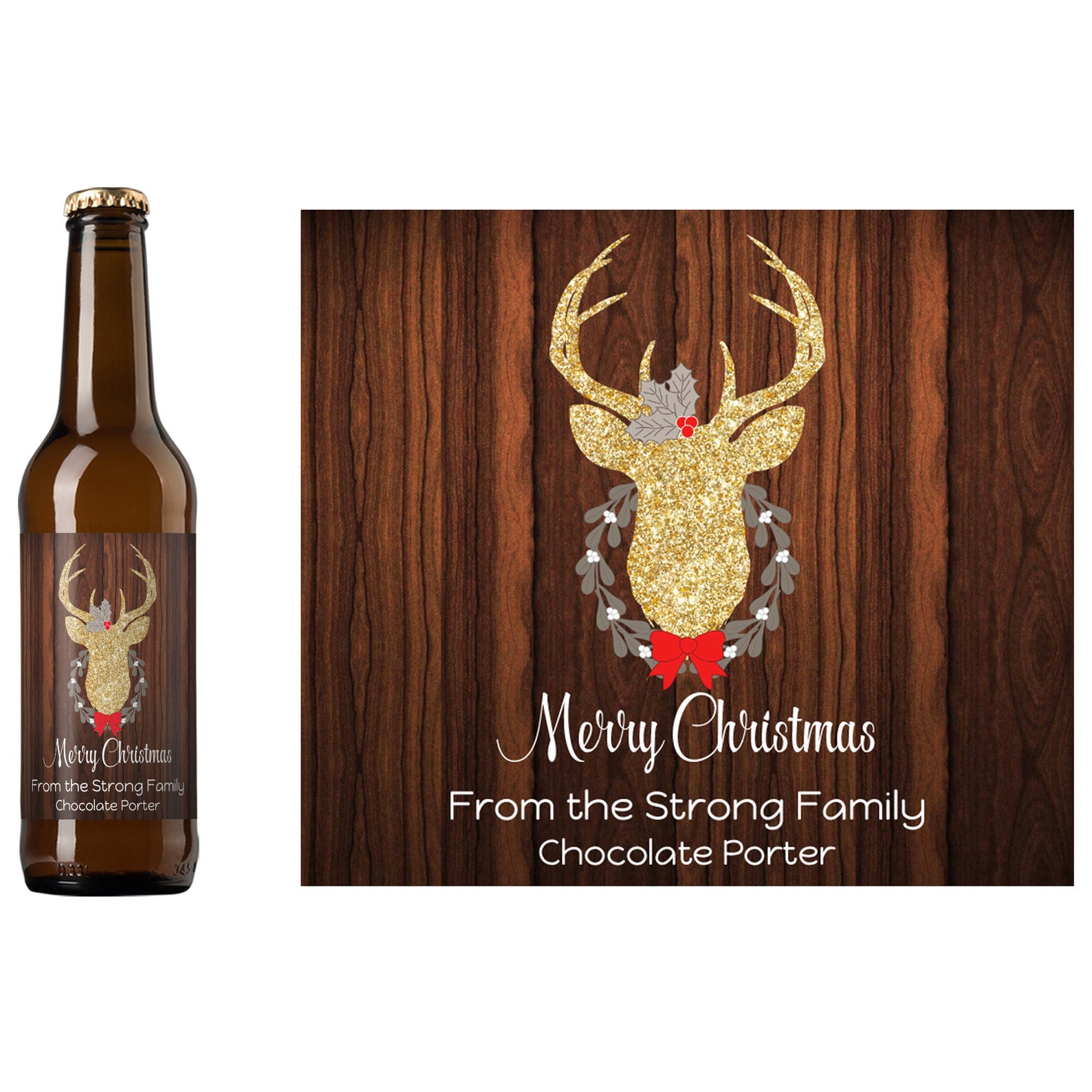 Gold Glitter Deer Christmas Holiday Beer Label Christmas | Etsy