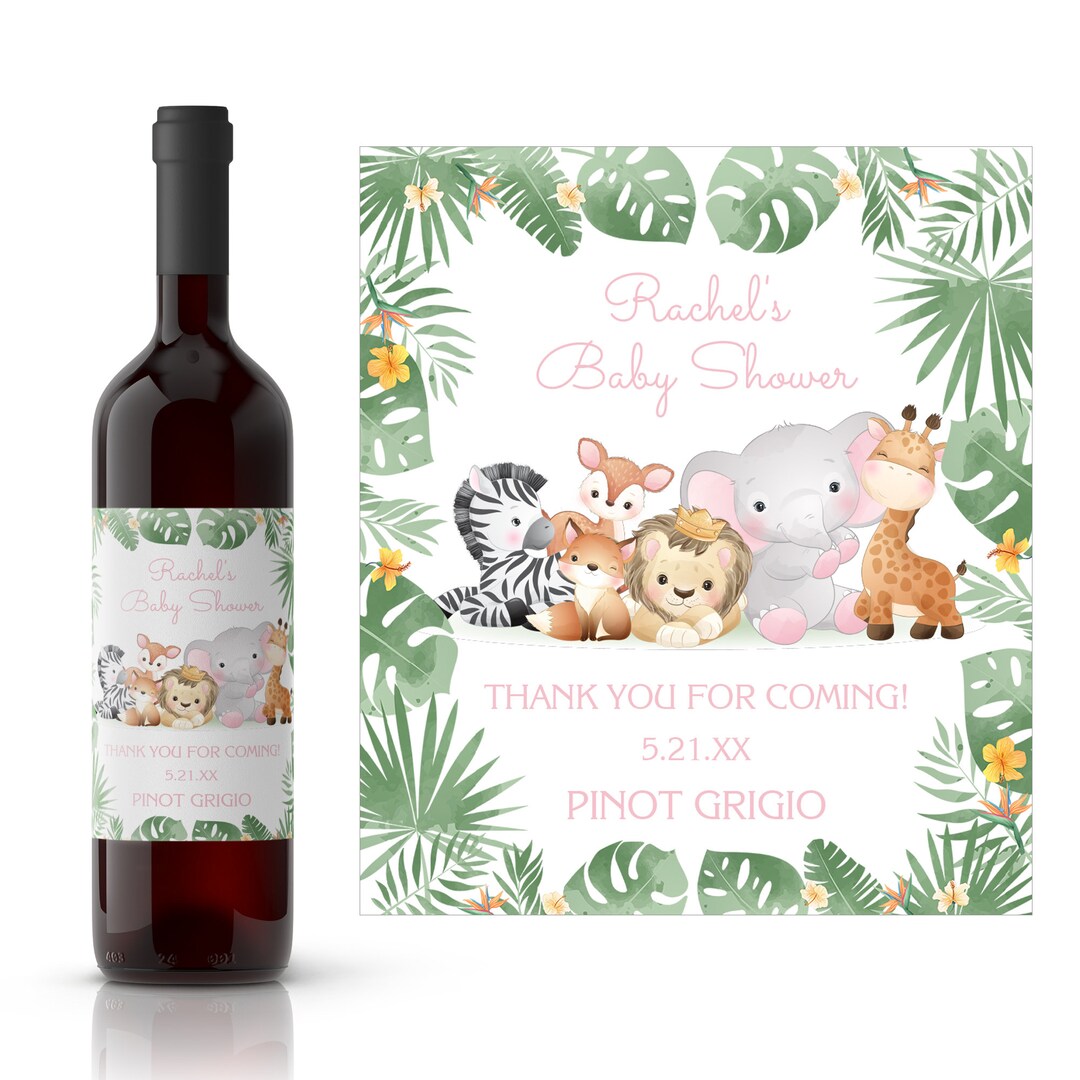 Cute Safari Animals Wine Label | Personalized Baby Shower Wine Label ...