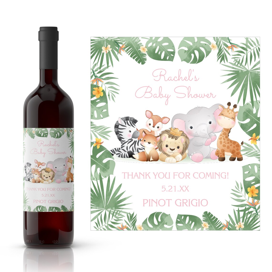 Cute Safari Animals Wine Label | Personalized Baby Shower Wine Label ...