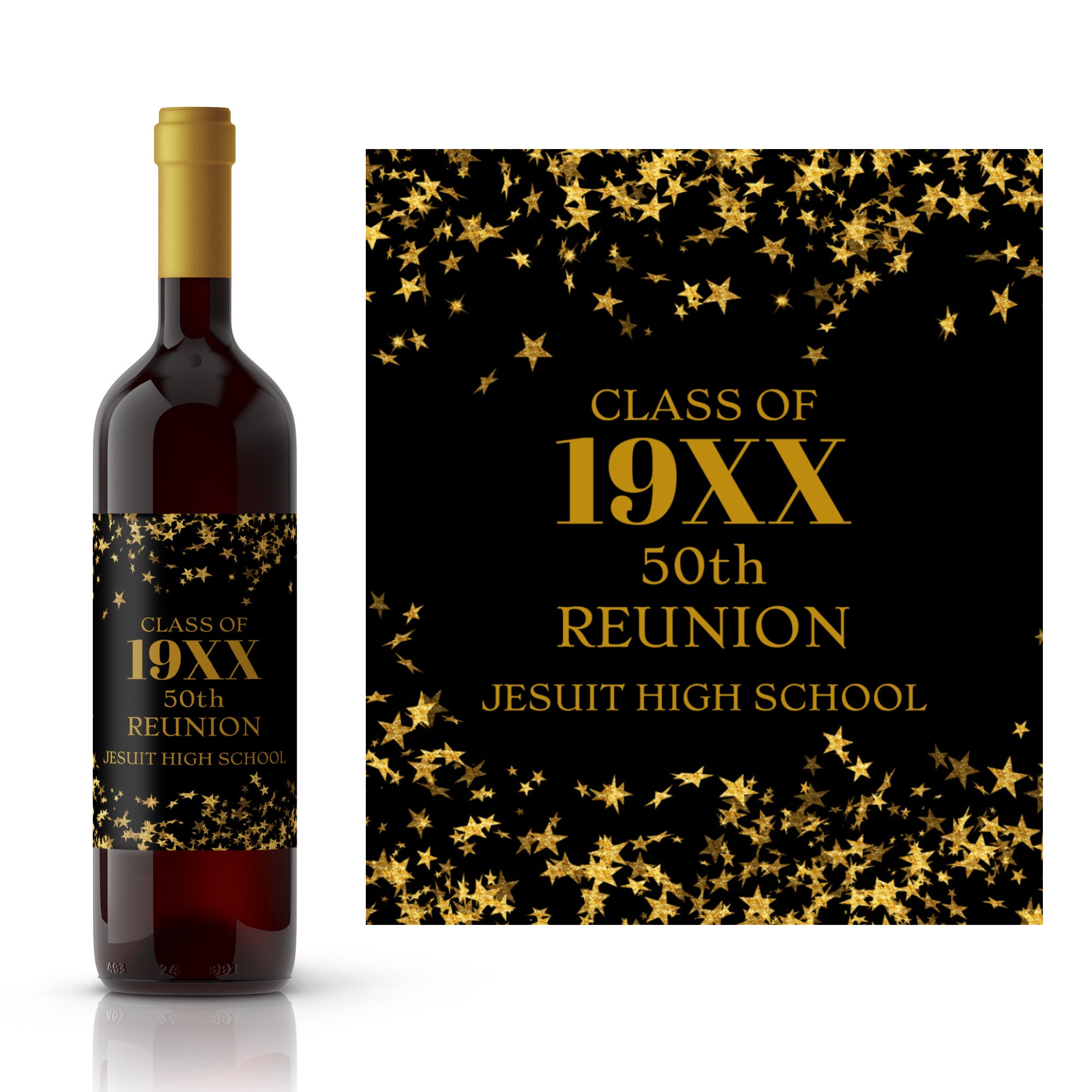 Gold Stars Class Reunion Wine Label Personalized Reunion Gift Class ...
