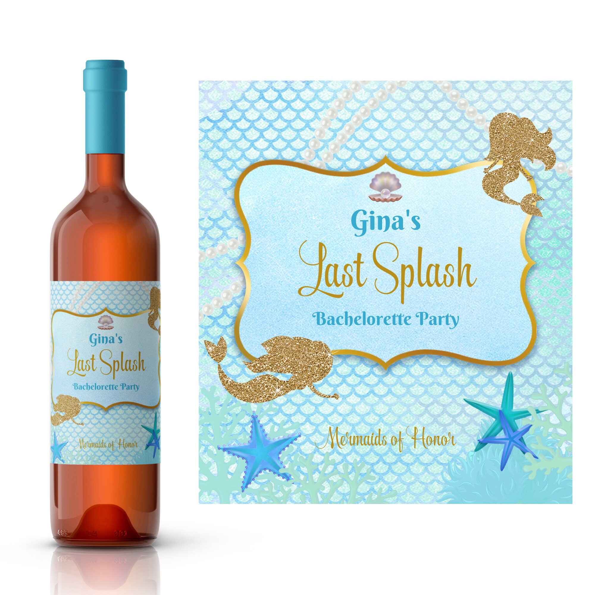 Mermaid Sparkles Personalized Bachelorette Party Wine Label | Etsy