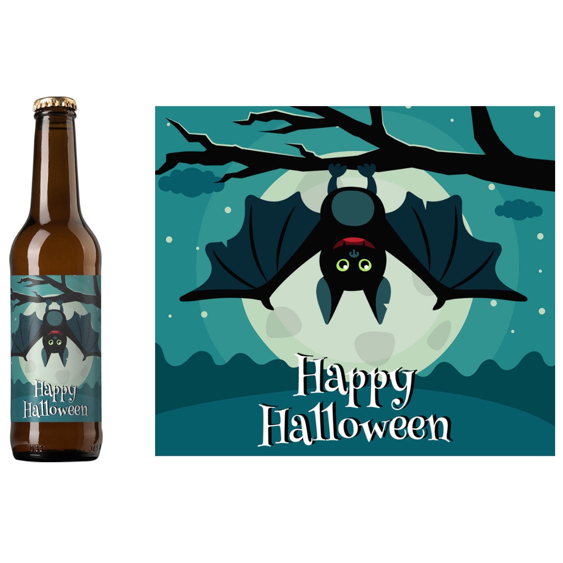 Halloween Bat Beer Label Cute Halloween Beer Label Happy - Etsy