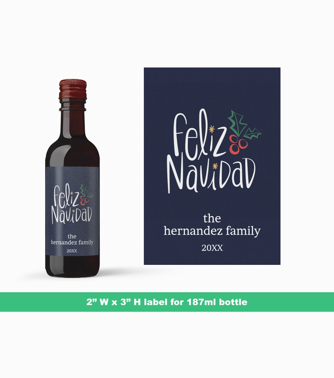 Feliz Navidad Personalized Mini Wine Label | Holiday Party Favors ...
