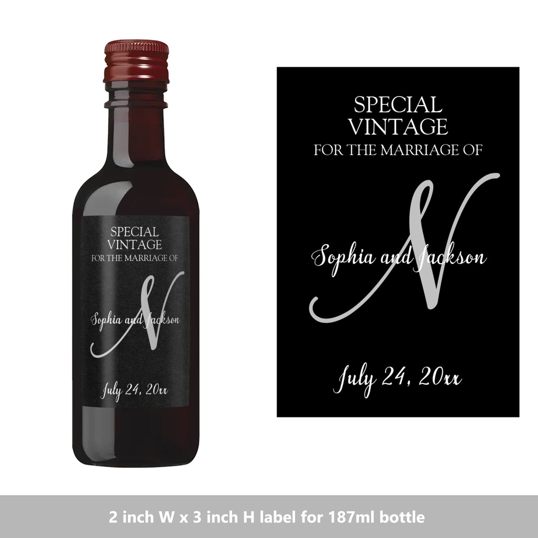 Elegant Monogram Mini Wine Label | Personalized Wedding Wine Party ...