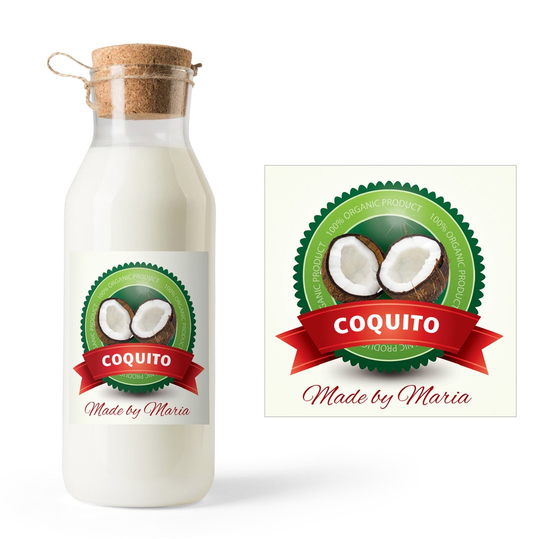 Coquito Bottle Label | Puerto Rican Drink Labels | Labels for Coconut ...