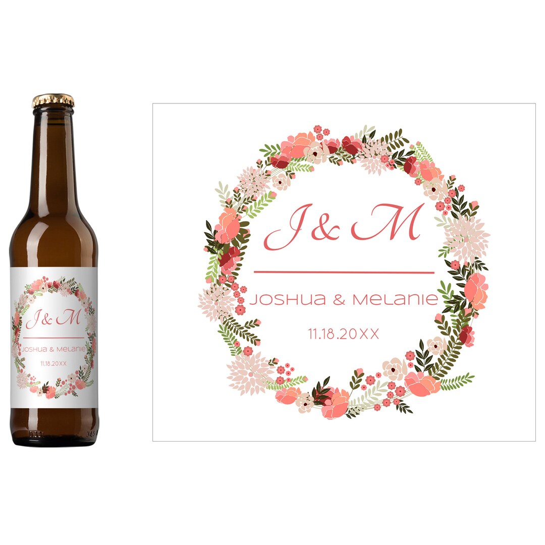 Floral Wreath Wedding Beer Label | Wedding Welcome Beer Label | Wedding ...