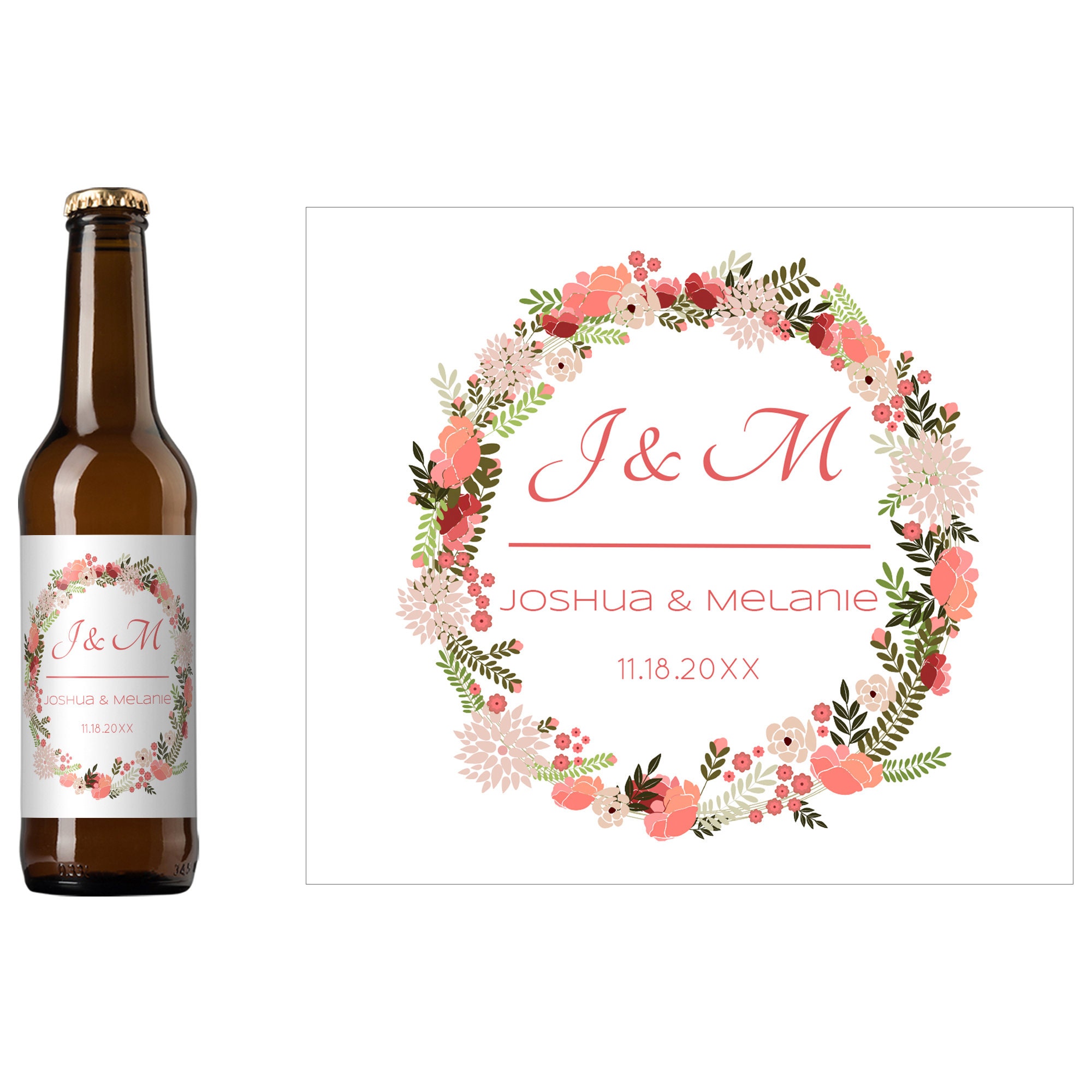 Floral Wreath Wedding Beer Label Wedding Welcome Beer Label - Etsy ...