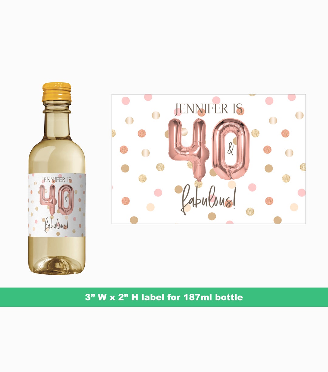 Rose Gold 40th Birthday Mini Wine Labels | 40th Birthday Party Favors ...