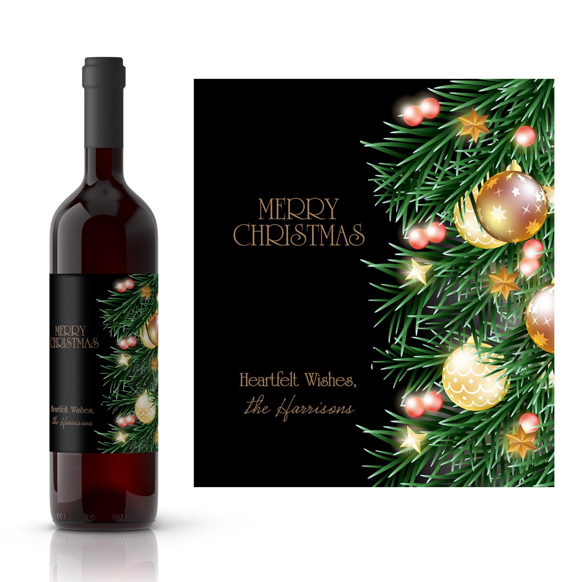 Glowing Ornaments Custom Christmas Wine Label Merry - Etsy