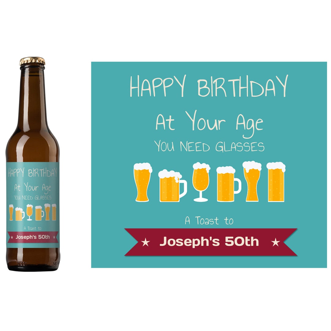Birthday Glasses Beer Label | Funny Custom Birthday Beer Label ...
