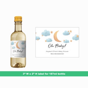 Moon Stars and Clouds Mini Wine Labels | Sip and See Baby Shower Mini ...
