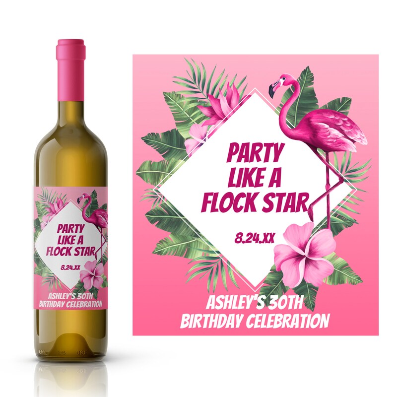 Flamingo Wine Label - Etsy
