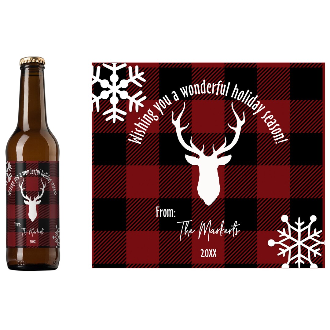 Rustic Buffalo Plaid Holiday Beer Label | Holiday Open House Beer ...