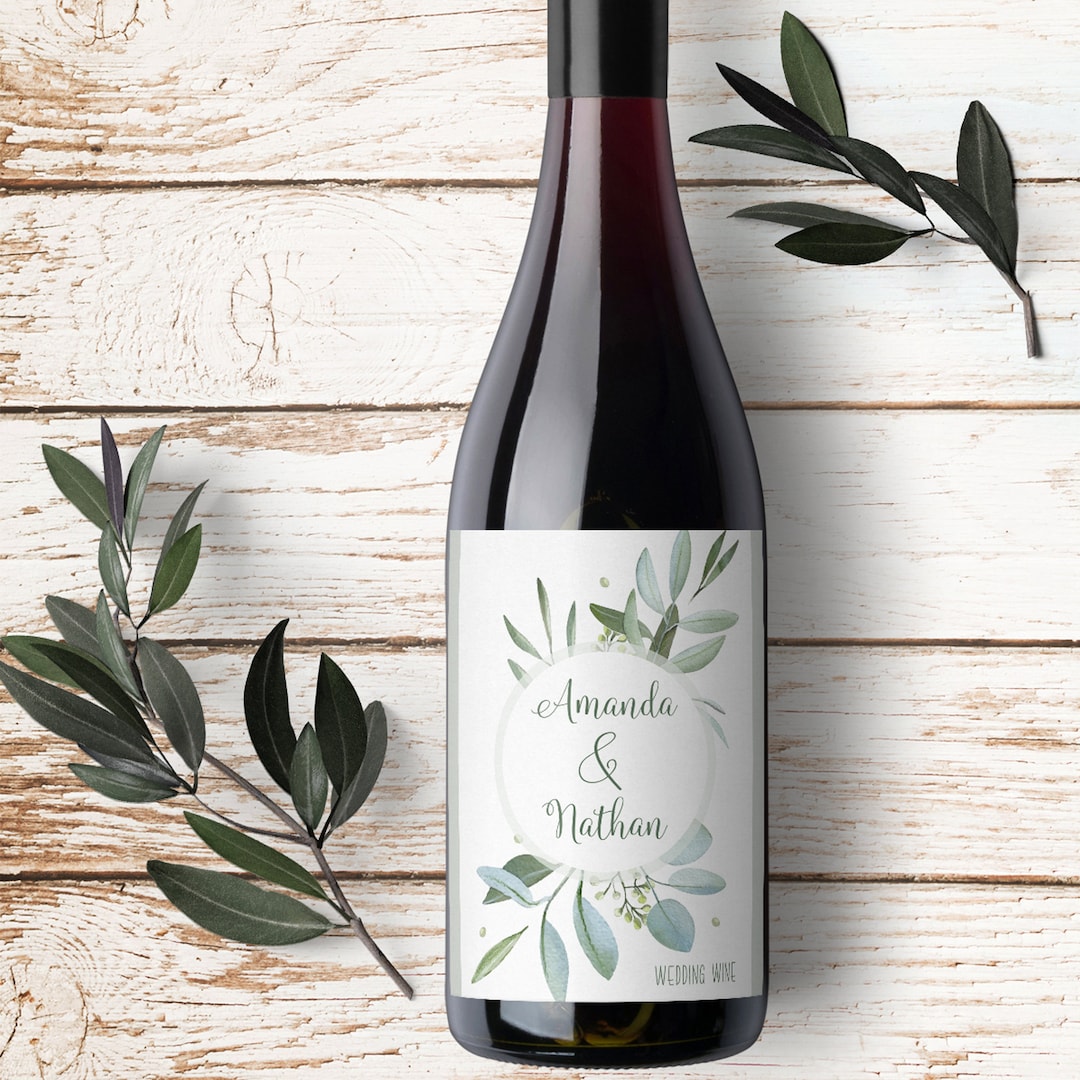 Eucalyptus Frame Wedding Wine Label | Greenery Wedding Theme | Pale ...