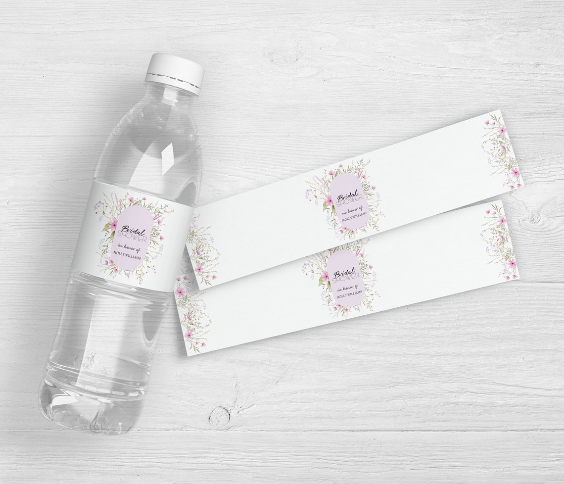 Watercolor Wildflowers Water Bottle Labels | Wedding Shower Favor ...