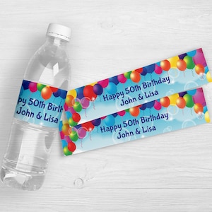 Balloons & Bubbles Water Bottle Labels | Balloon Party Favors ...