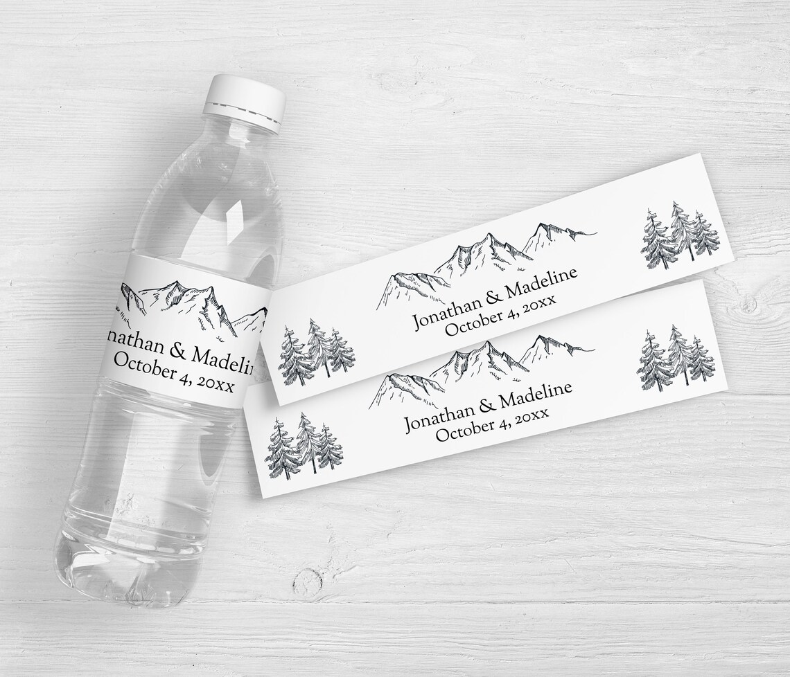 Mountains & Trees Water Bottle Labels Wedding Party Favors | Etsy